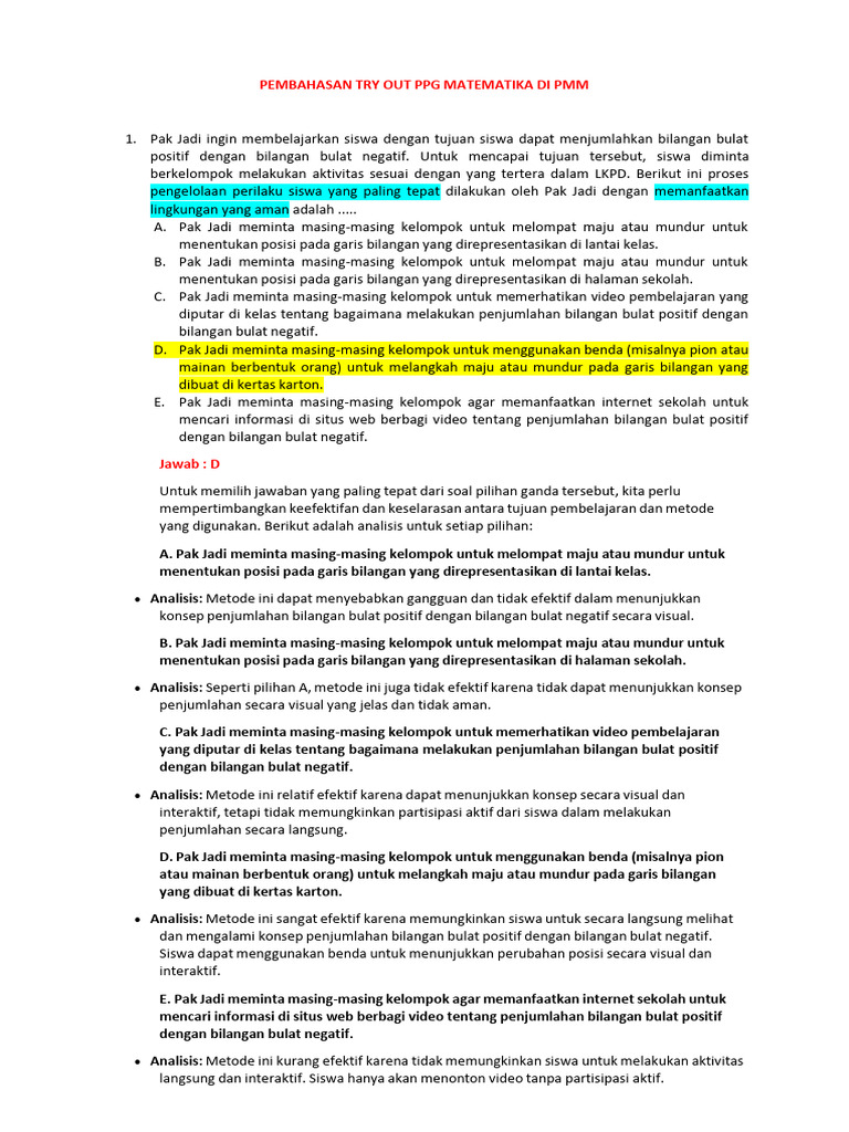 Pembahasan To PPG Matematika Di PMM, Nilai Sempurna | PDF