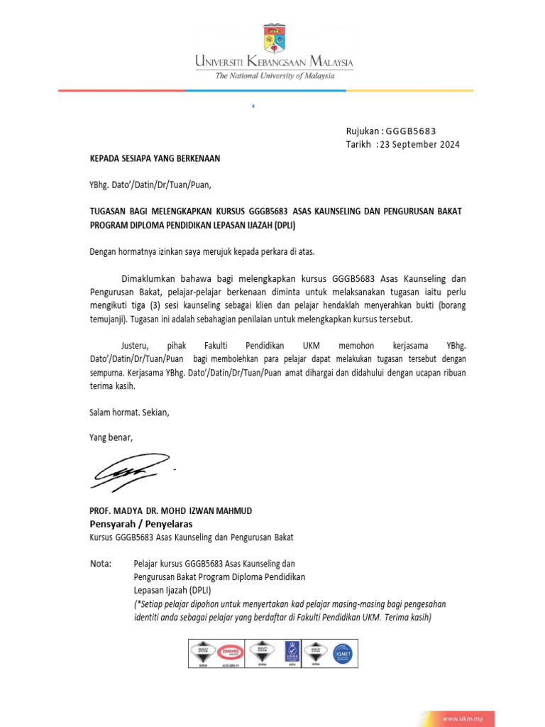 Surat Sokongan UKM | PDF