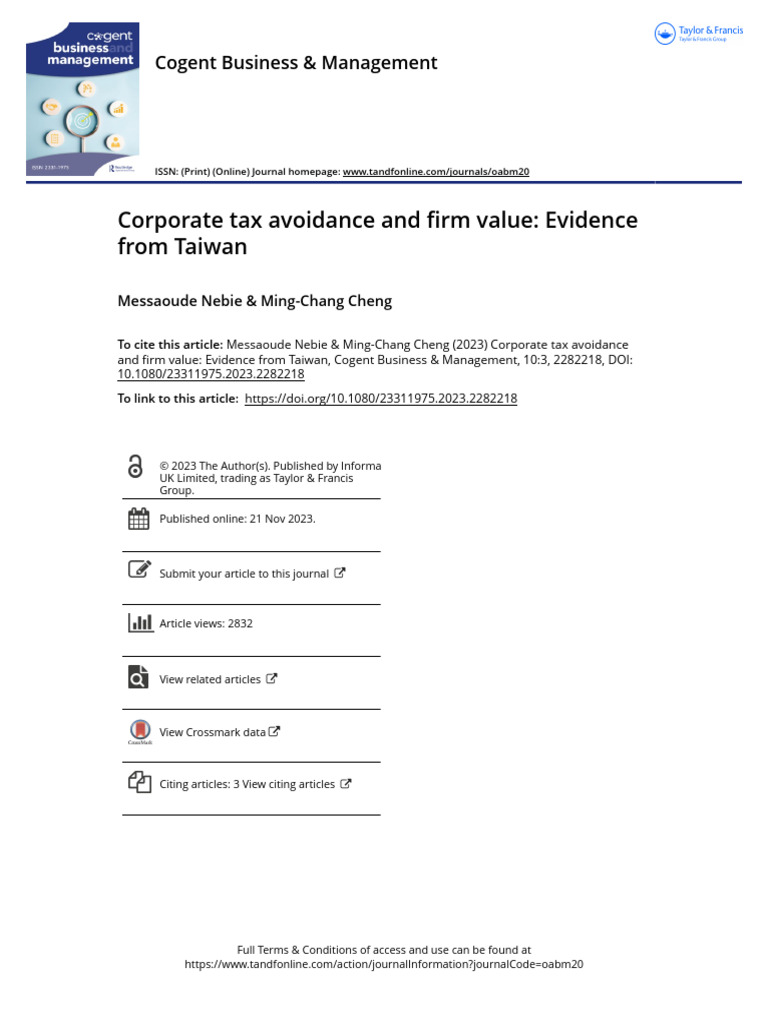 Corporate Tax Avoidance and Firm Value Evidence From Taiwan | PDF ...
