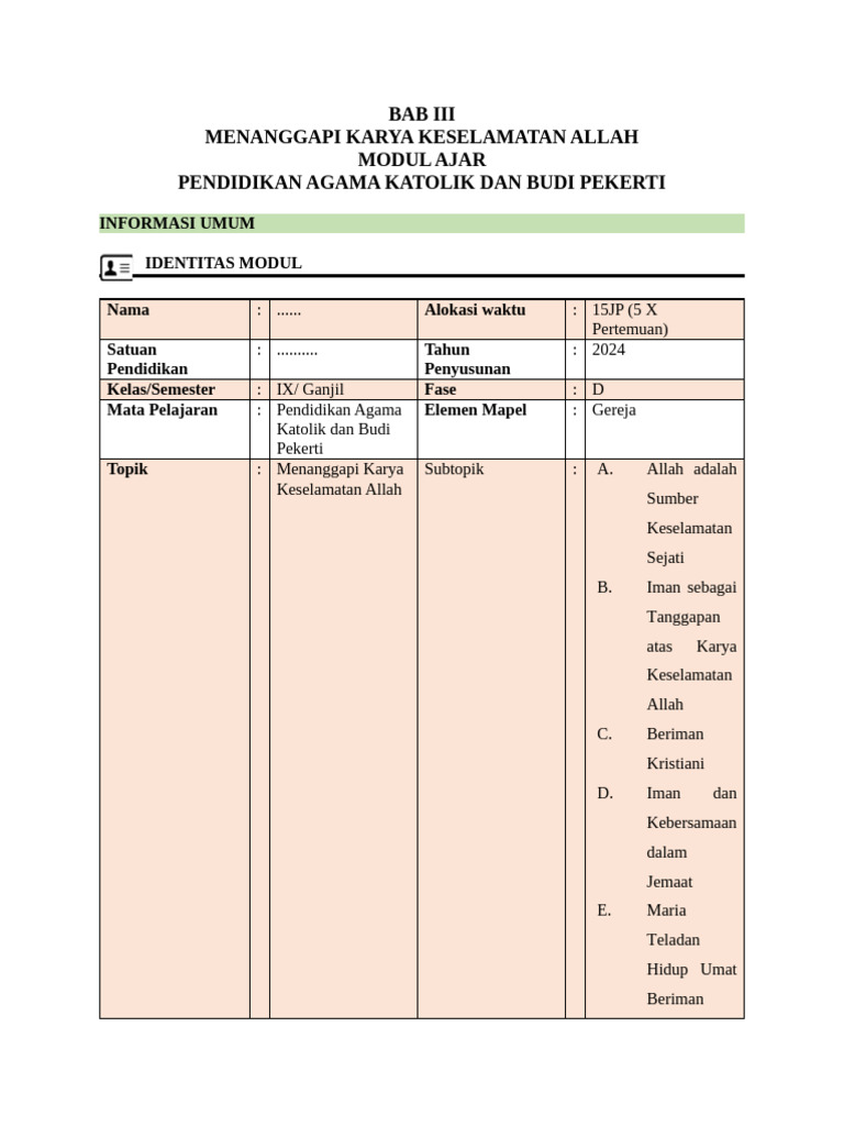 Modul Ajar Kelas Ix Bab III | PDF