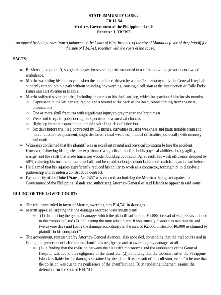 State Immunity 2. GR 11154 | PDF | Legal Liability | Negligence