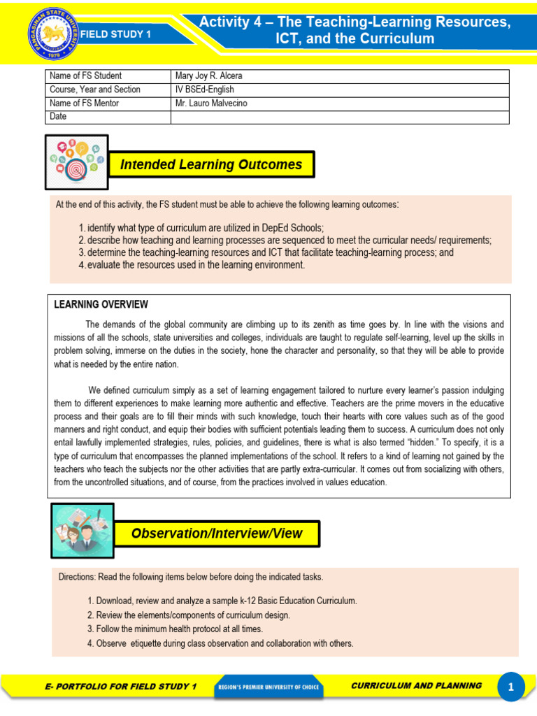 Activity 4 FS1 With Documents | PDF | Curriculum | Educational Assessment