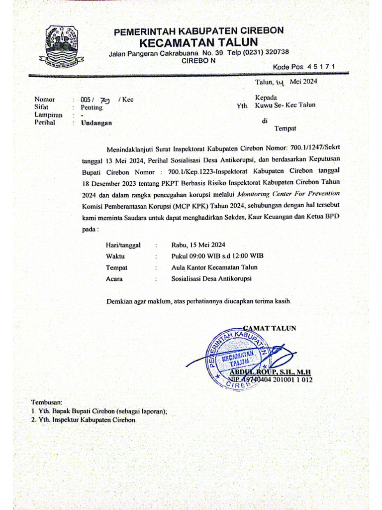 Surat Undangan Inspektorat | PDF