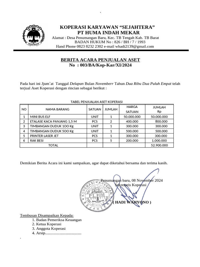 BERITA ACARA PENJUALAN ASET-2 | PDF