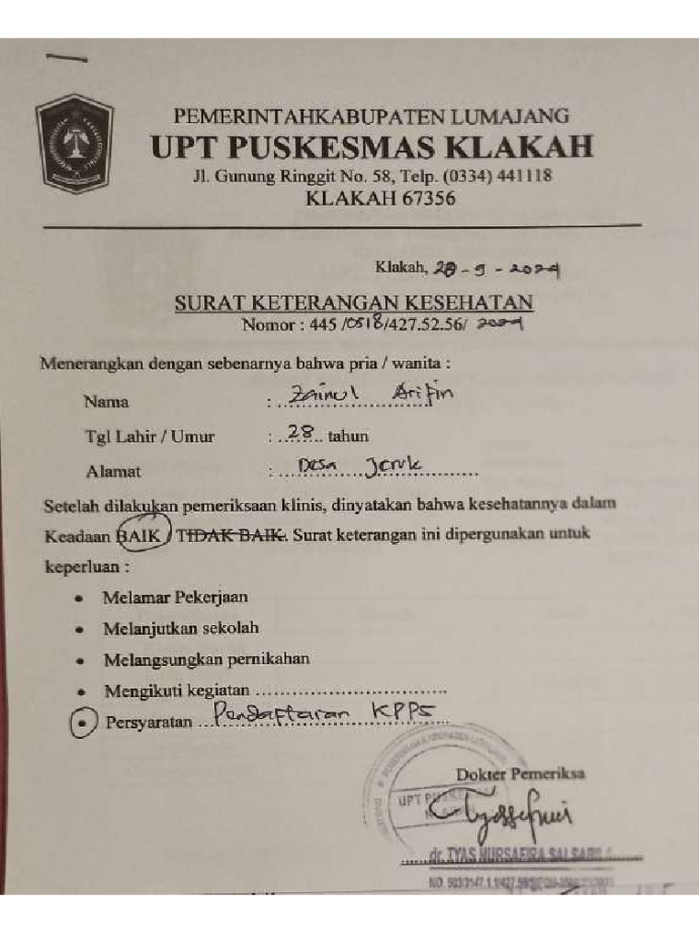 Surat Kesehatan Zainul | PDF