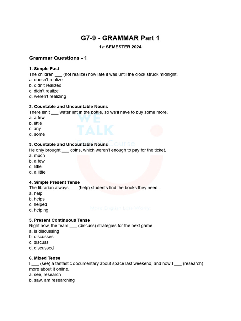 G7-9 - ENGLISH COMPETITION PREP. GRAMMAR Part 1 (1) | PDF