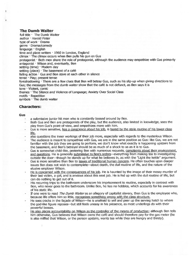 The-Dumb-Waiter-analysis | PDF