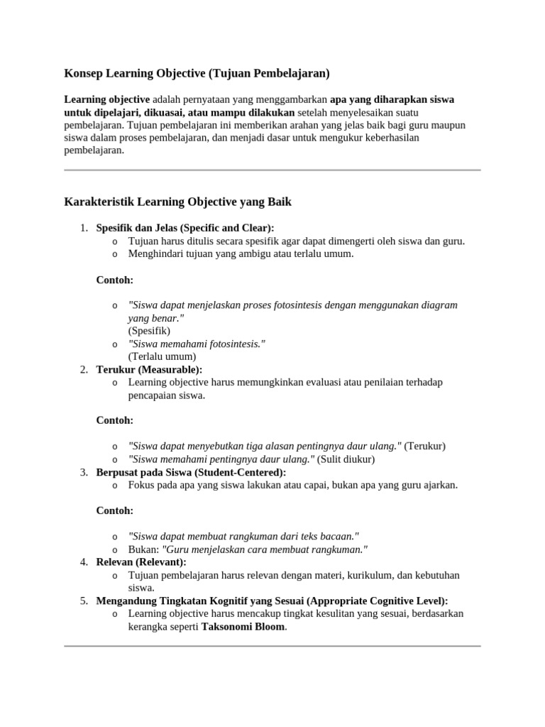 Konsep Learning Objective | PDF