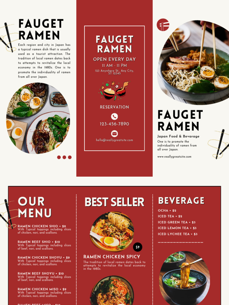 Red & Beige Modern Menu Z Fold Brochure | PDF | Ramen | East Asian Cuisine