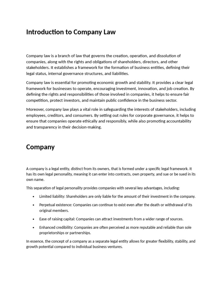 Overview of Company Law Essentials | PDF | Corporate Governance ...