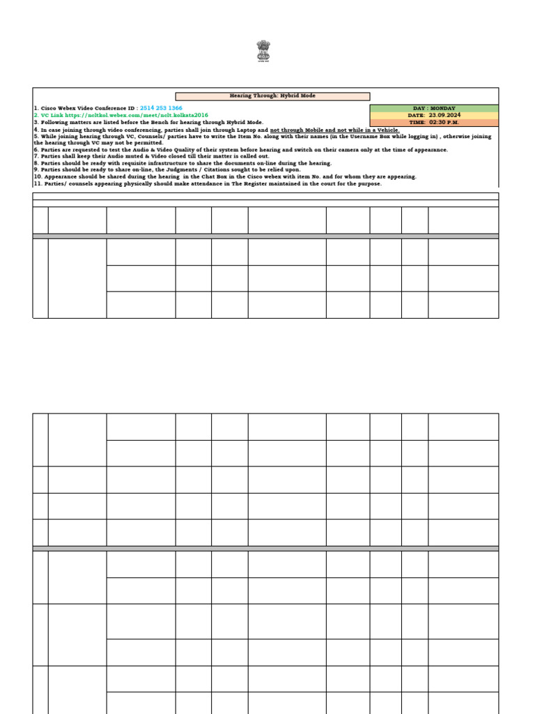 NCLT Kolkata Daily Cause List | PDF