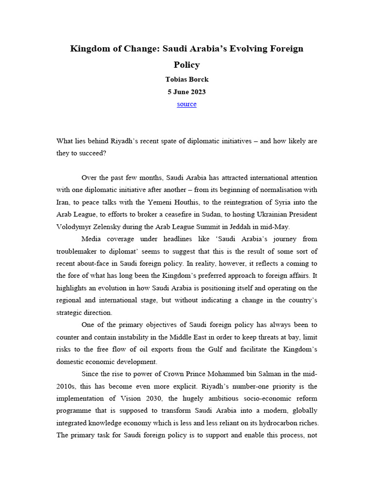 Evolving Saudi Foreign Policy Insights | PDF | Saudi Arabia | Gulf ...