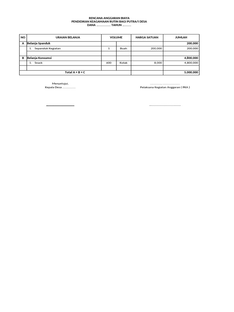 Contoh Rab Pendidikan Keagamaan | PDF