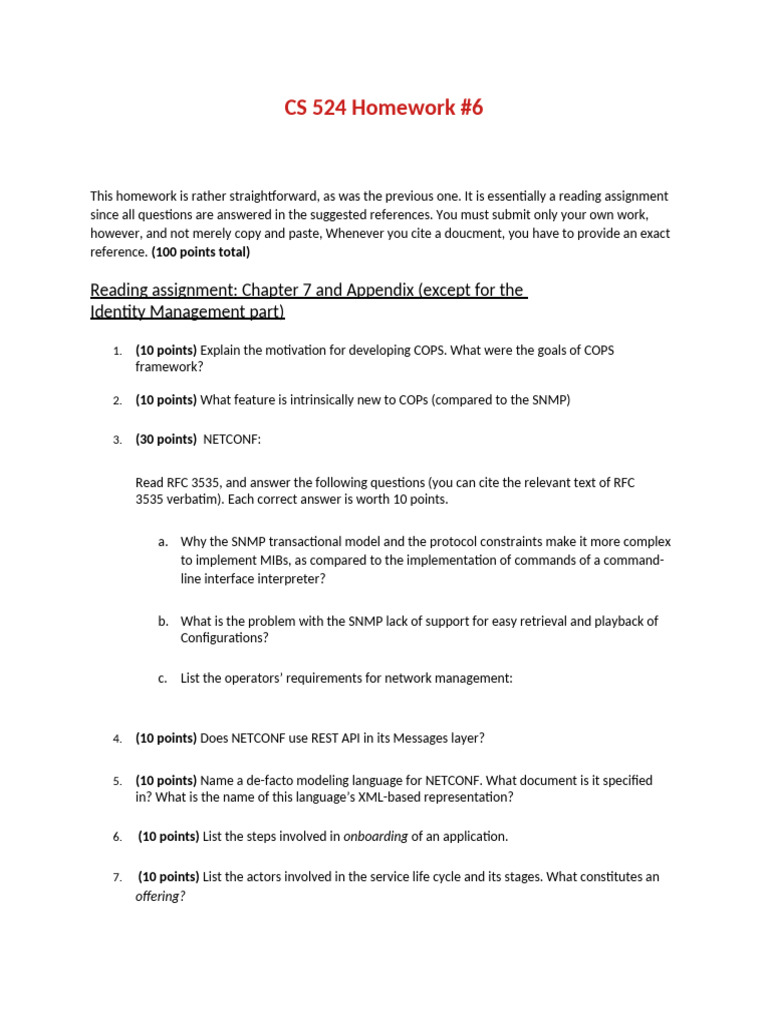 CS 524 Homework 6: COPS and NETCONF Analysis | PDF