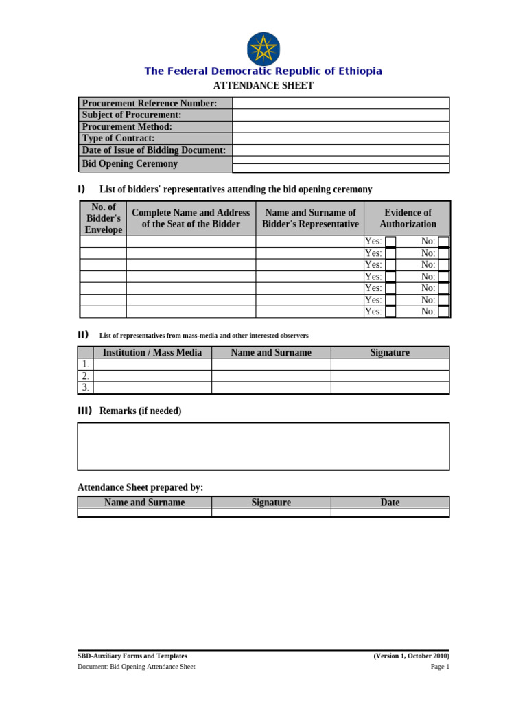 Bid Opening Attendance Sheet | PDF