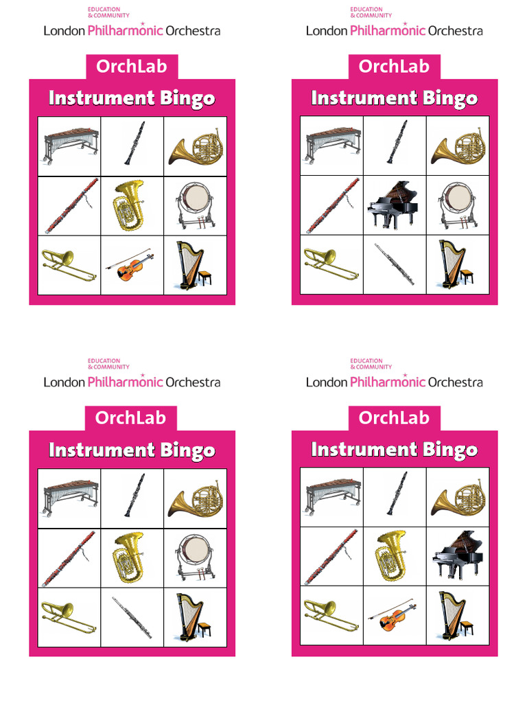 OrchLab Instrument Bingo Pack Small Bingo Cards | PDF | Musical ...