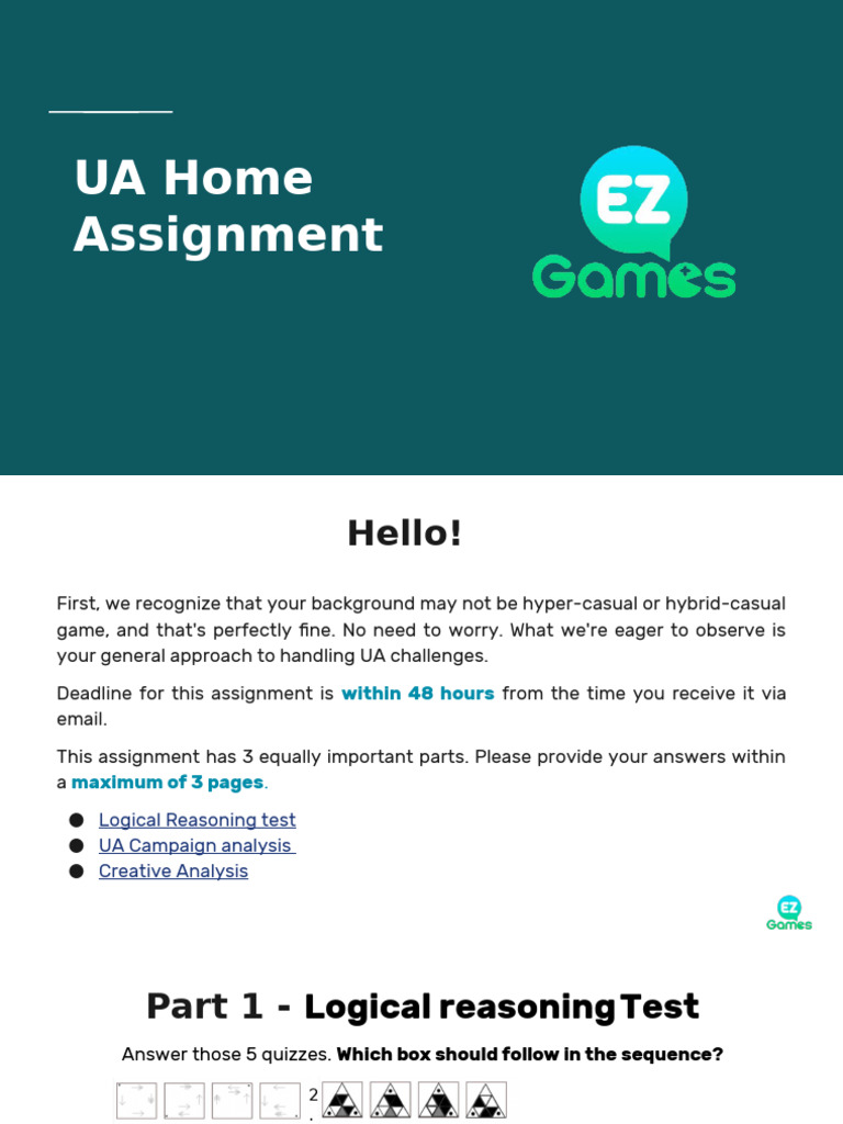 EZ Games - Test - UA Marketing | PDF