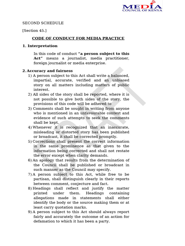 Media Practice Code of Conduct Guidelines | PDF | News | Consent