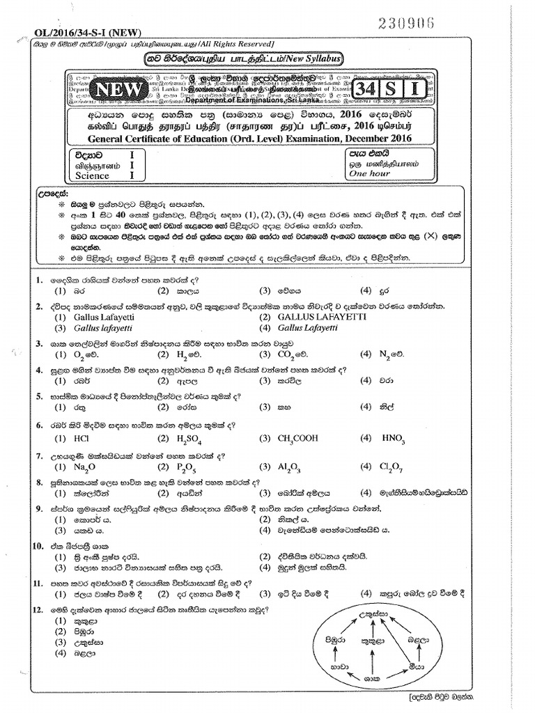 2016 O/L Science Paper Download | PDF