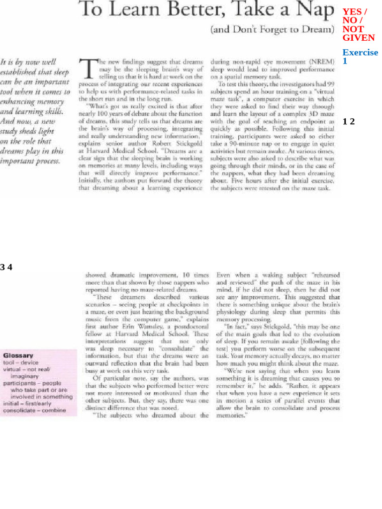 Yes, No, Not Given | PDF