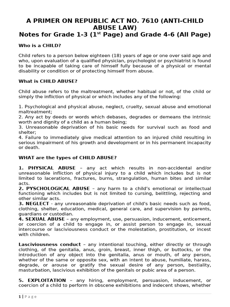 Understanding Republic Act 7610: Child Abuse | PDF | Child Abuse ...