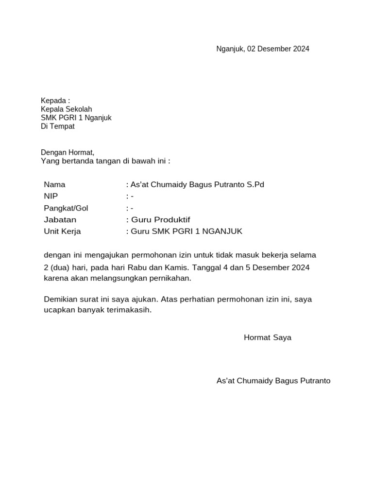 Surat Permohonan Izin | PDF