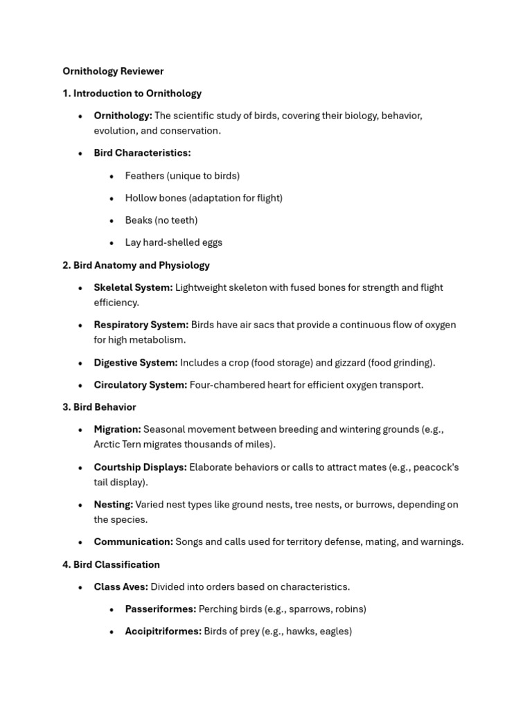 Ornithology Reviewer | PDF | Birds | Ornithology