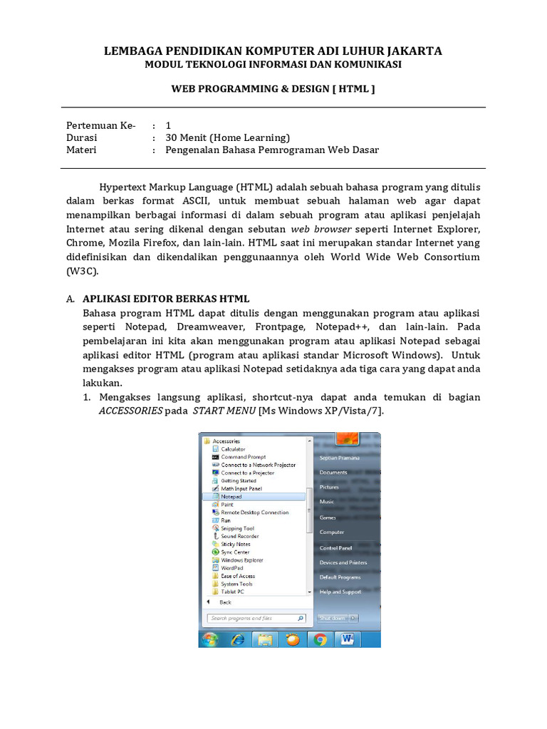 Pengenalan Bahasa Pemrograman HTML | PDF