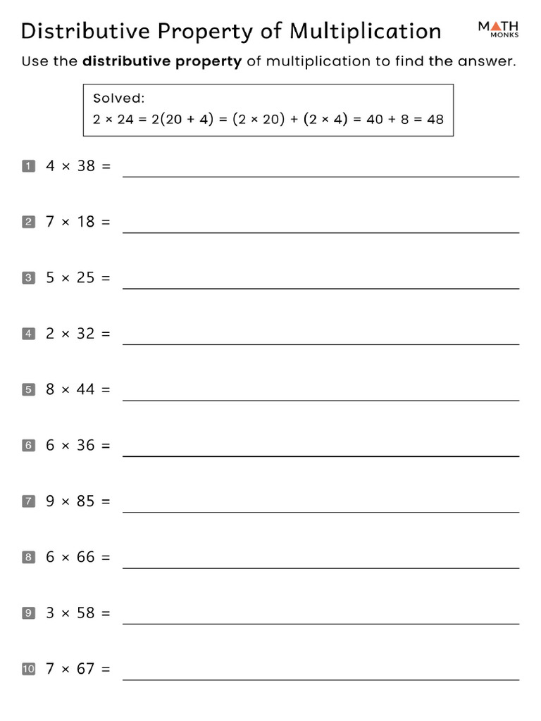 Distributive Property of Multiplication Worksheets | PDF