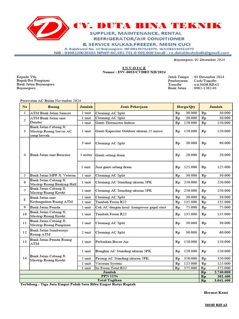 invoice bulan November 2024 | PDF