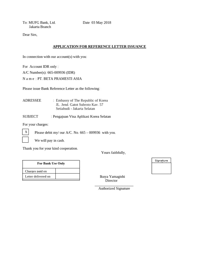 Bank Reference Form BTMU-korsel2 (2) | PDF