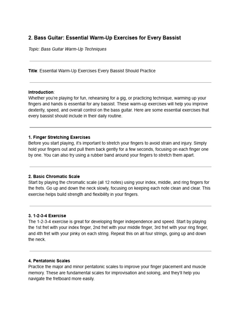 Bass Guitar - Essential Warm-Up Exercises For Every Bassist | PDF | Guitars | Bass Guitar