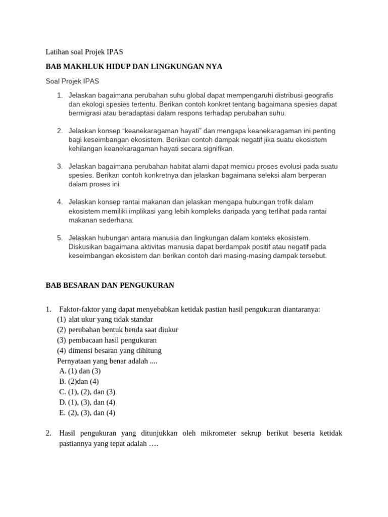 Latihan soal Projek IPAS | PDF