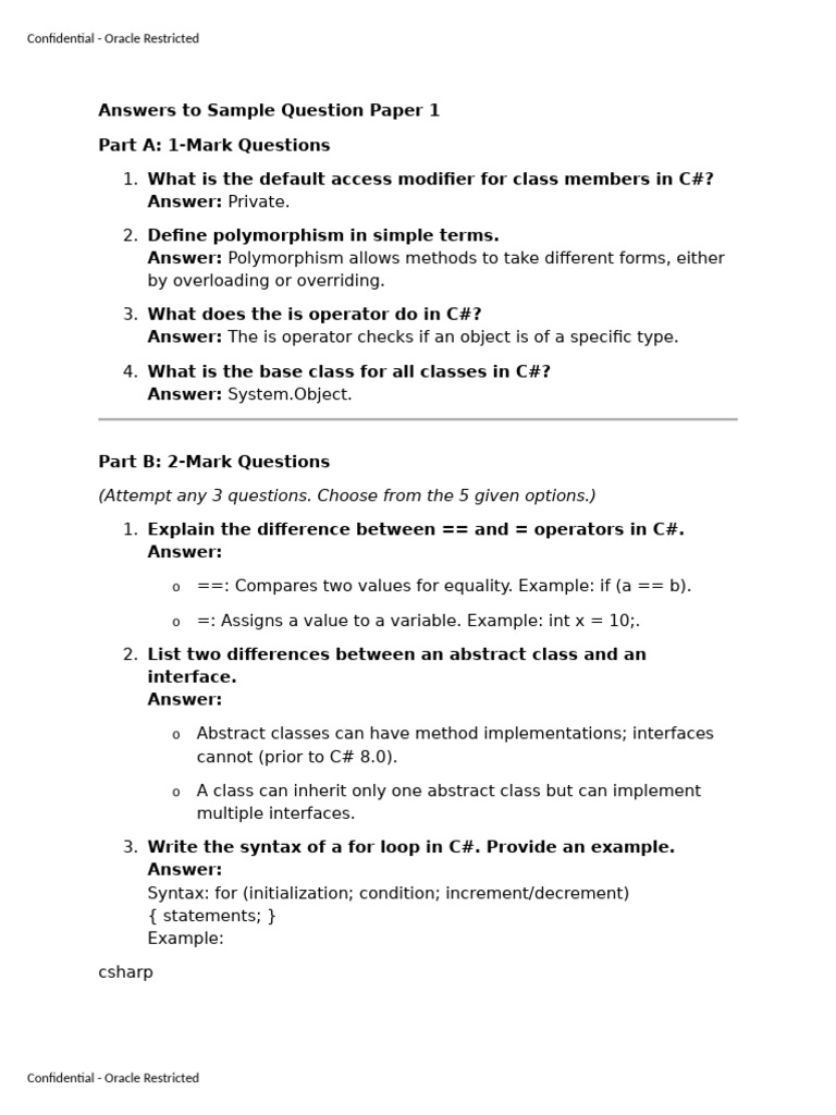 BCA III Semester QP Answers | PDF | C Sharp (Programming Language) | Method (Computer Programming)