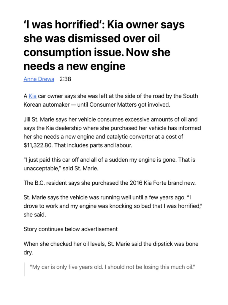 Kia Oil Consumption Recall