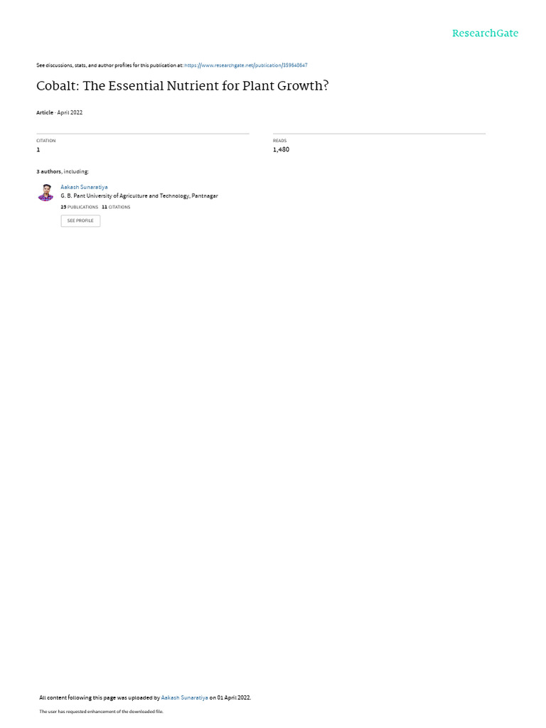 Cobalt Essential Nutrient | PDF | Soil | Legume