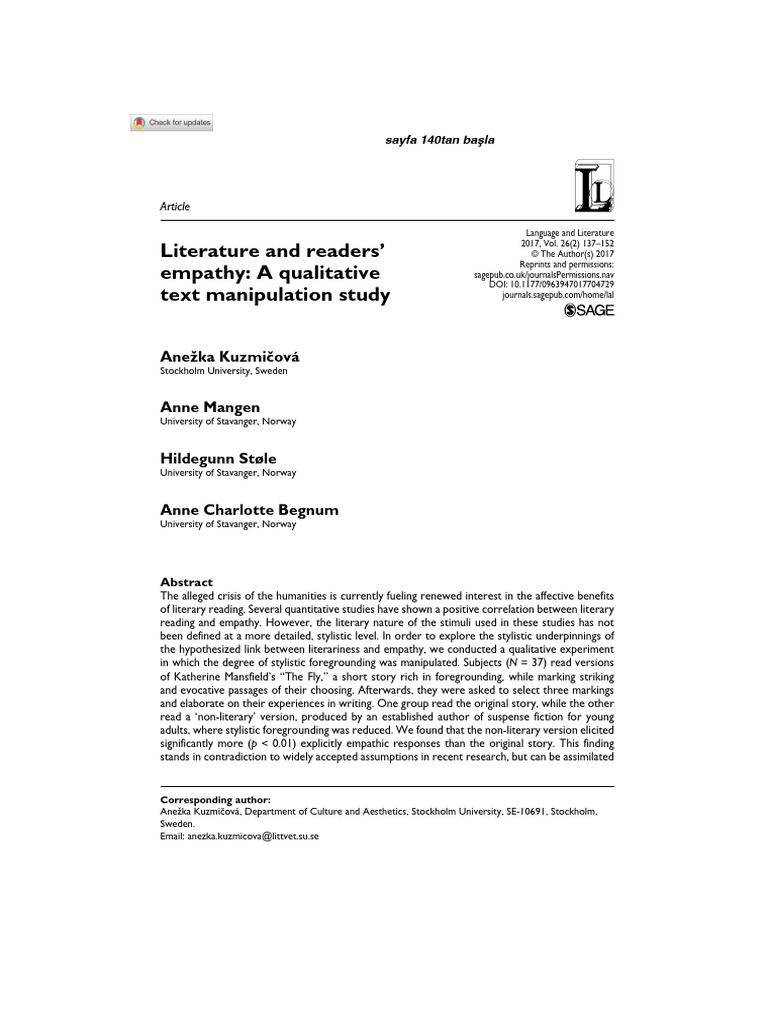 Uygulamali Literature and Readers' Empathy A Qualitative Text ...