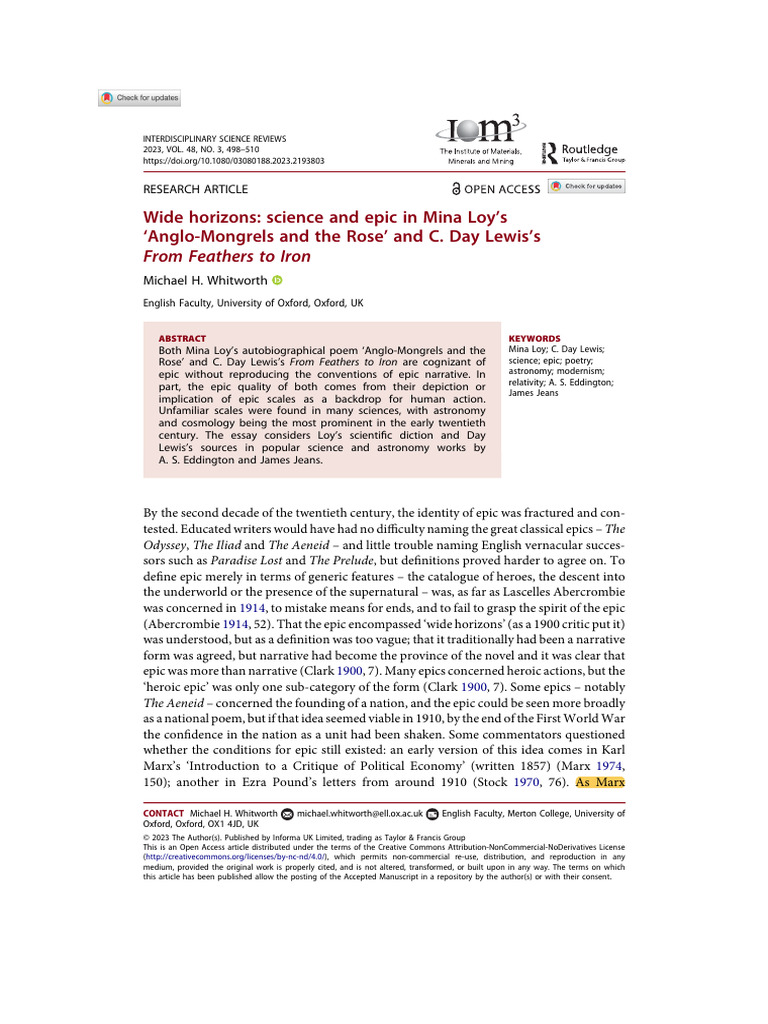 Okunduwide Horizons: Science and Epic in Mina Loy's Anglo-Mongrels and The Rose' and C. Day ...