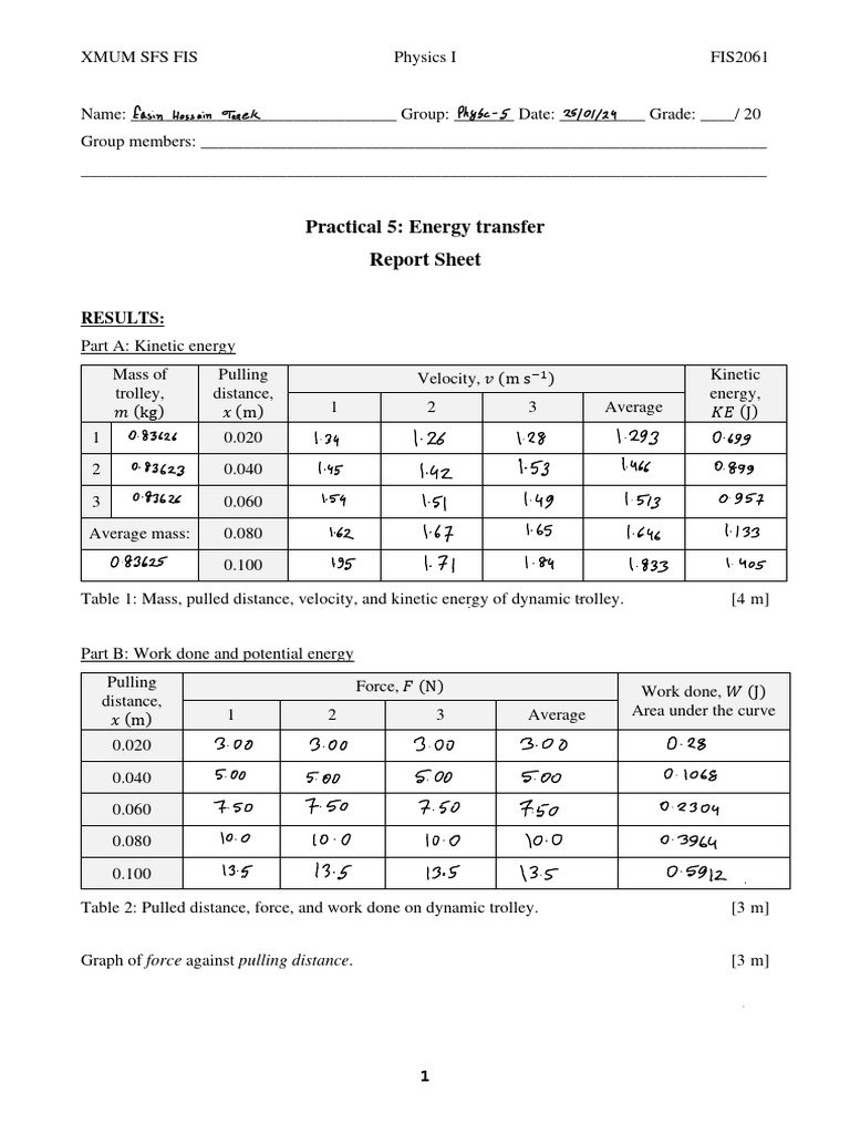 Practical 5 Energy Transfer | PDF | Force | Kinetic Energy