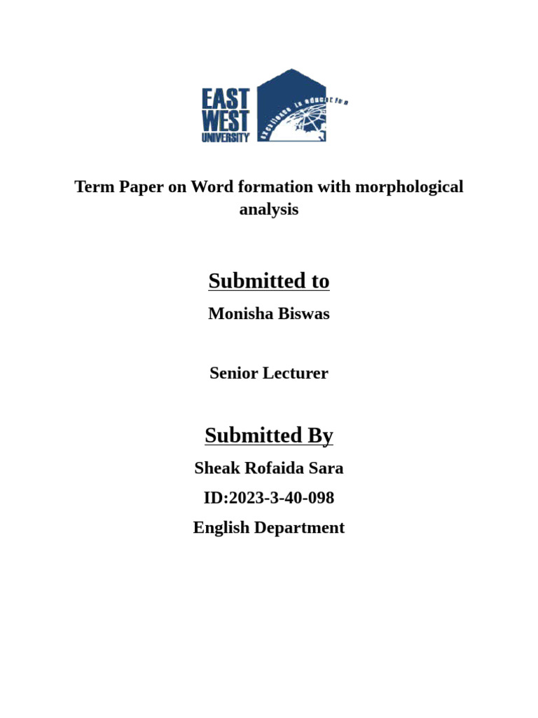 Term Paper On Word Formation With Morphological Analysis | PDF | Word ...