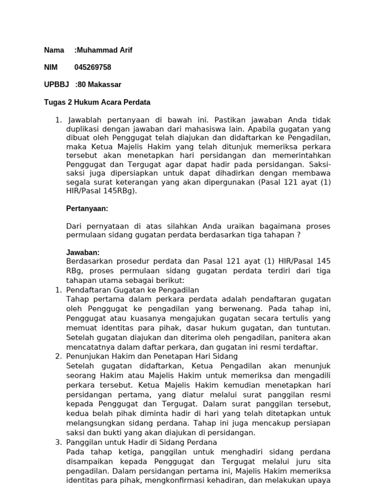 Tugas 2 Hukum Acara Perdata | PDF