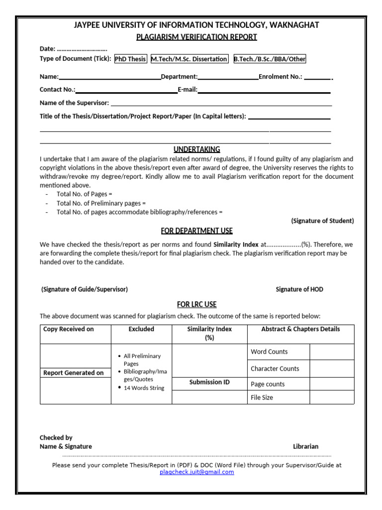 Plagiarism Verification Report | PDF | Thesis | Document