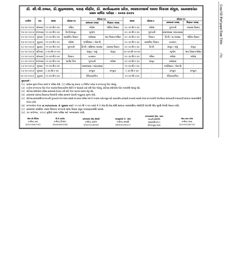 STD 9 Exam Time Table | PDF