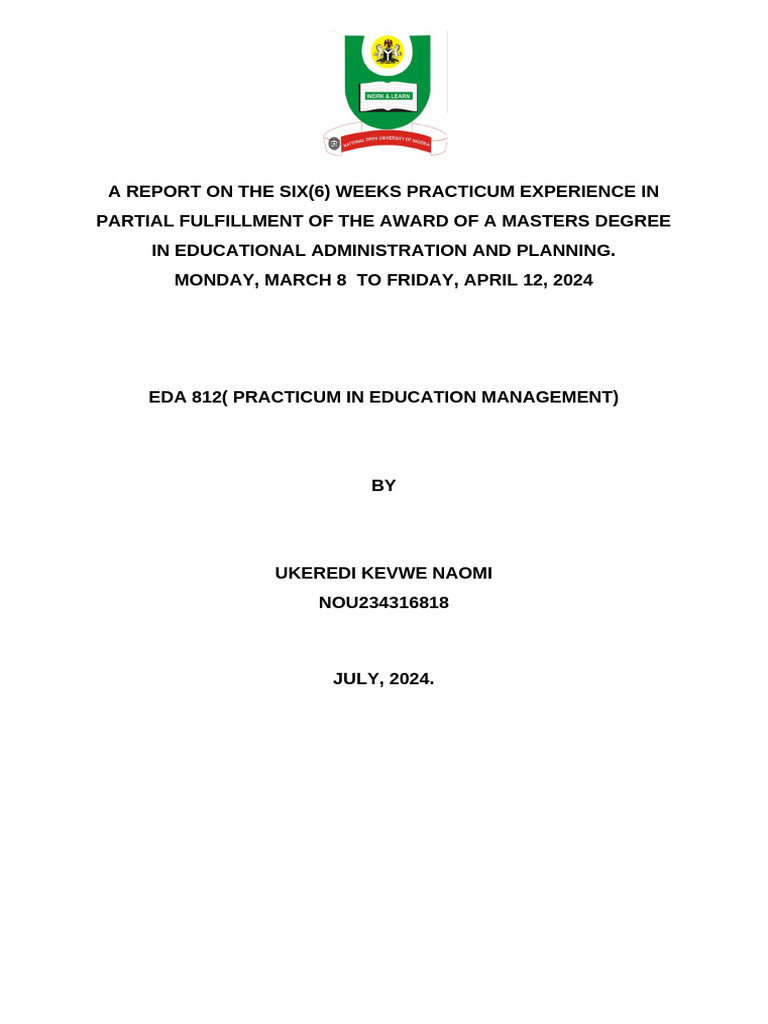 NOUN Practicum Report 20 | PDF | Teachers | Cognition