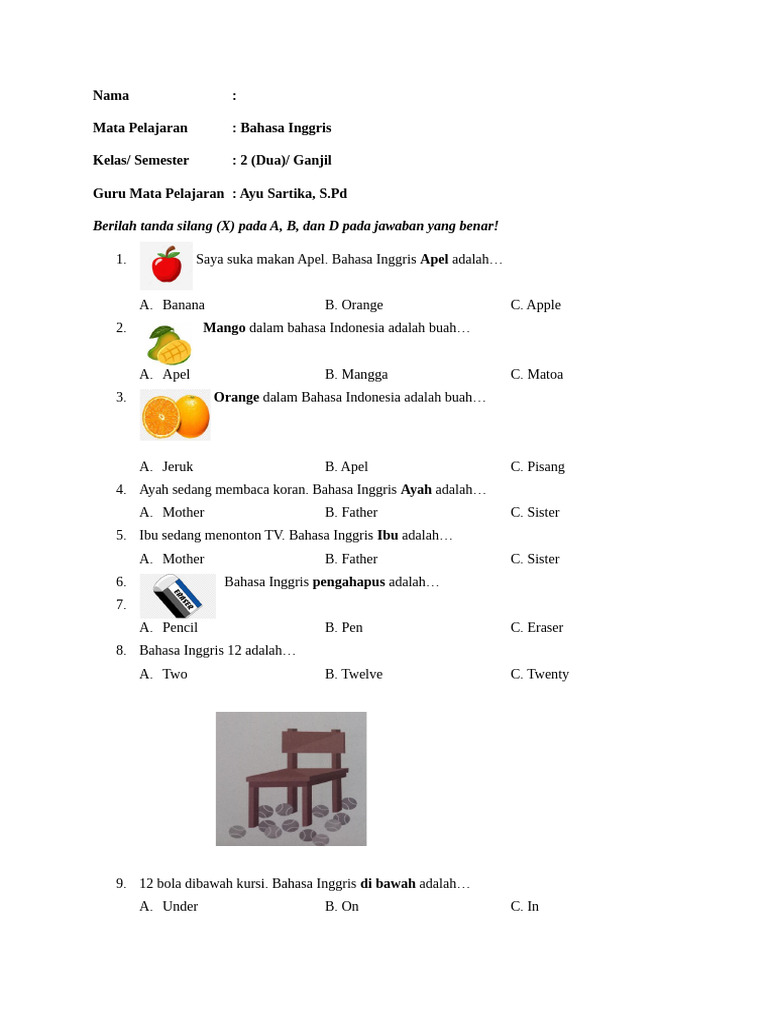 Soal BING Kelas 2 SD | PDF