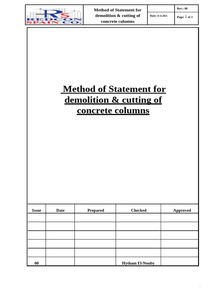 Statement For Demolition & Cutting of Concrete Columns | PDF