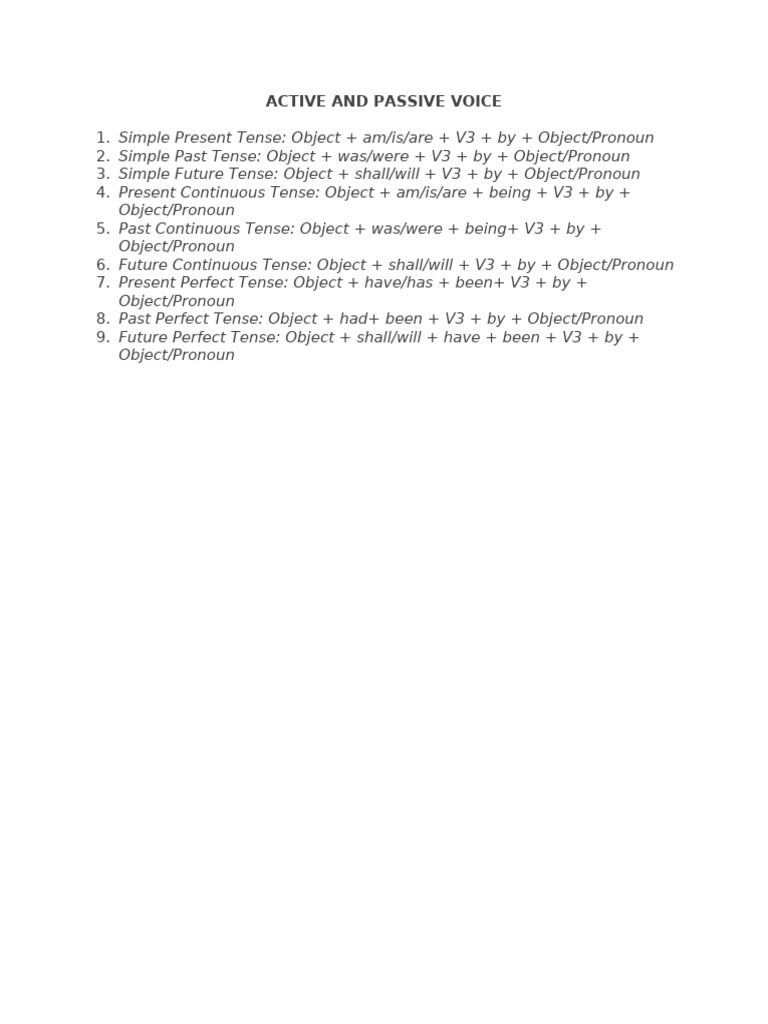 Active and Passive Voice Structures | PDF