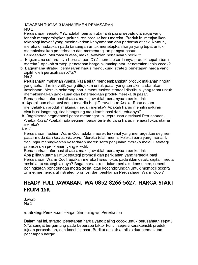Jawaban Tugas 3 Manajemen Pemasaran | PDF