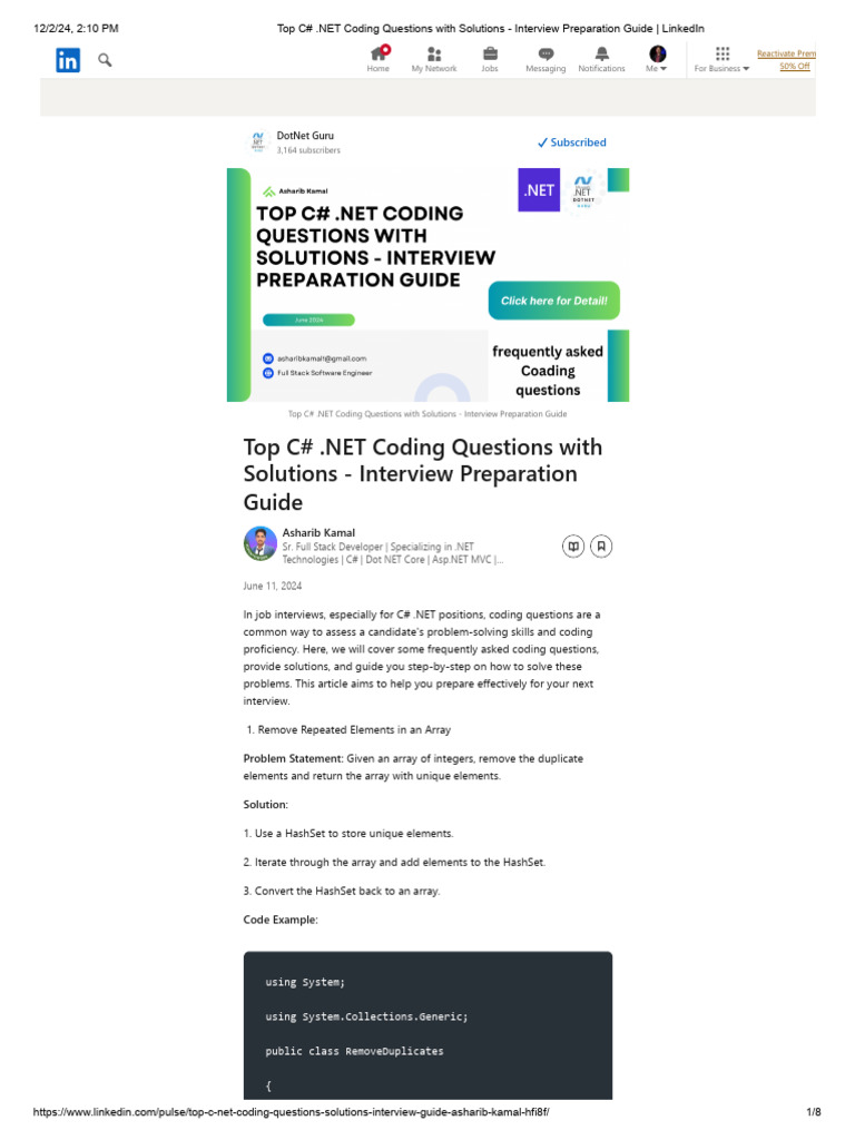 01 Top C# .NET Coding Questions with Solutions - Interview Preparation ... 01 Top C# .NET Coding Questions with Solutions - Interview Preparation ...