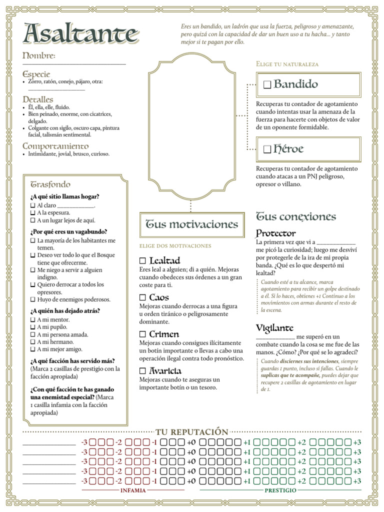 Root Hojas de Personajes VyF Print Frendly | PDF